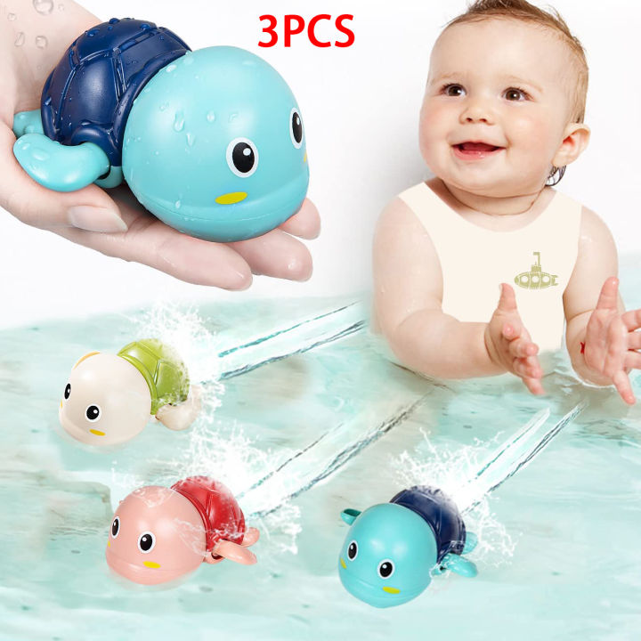 3PCS Baby Bath Toys Water Chain Clockwork Bathing Cute Swimming Turtle ...