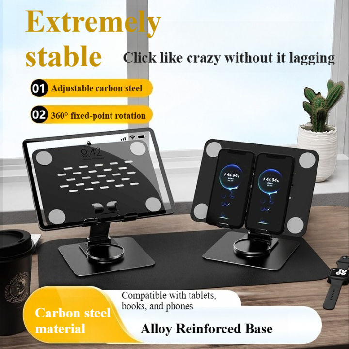 All-metal tablet stand with 360° rotation, foldable, adjustable stand ...