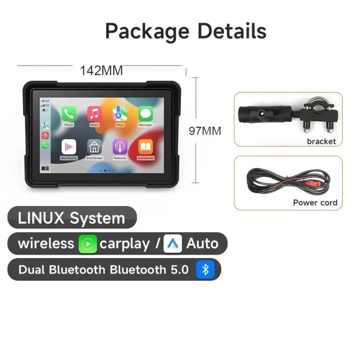Czsky 5 Inch Motorcycle Navigation GPS Navigator Wireless CarPlay ...