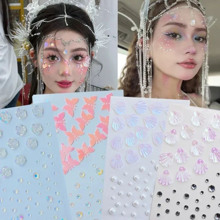 1set 4Pcs Gem Stickers Creative DIY Eyes Face Jewels Stickers Y2K For ...