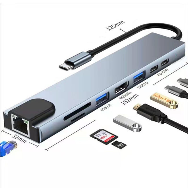 Type C Extender 8 in 1 USB HUB with HDMI Laptop Converter USB C to USB ...