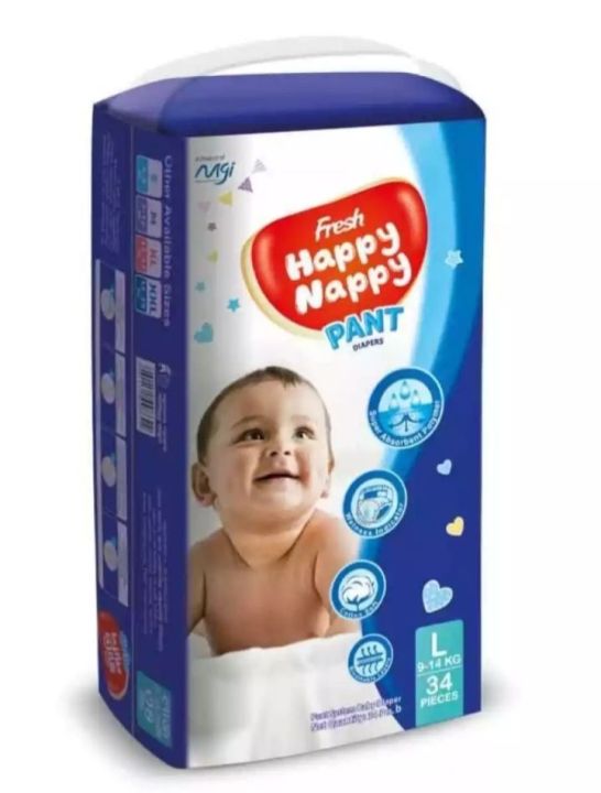 Fresh Happy Nappy Baby Diaper L size 34 pieces 9 to 14 kg প্যান্ট ...