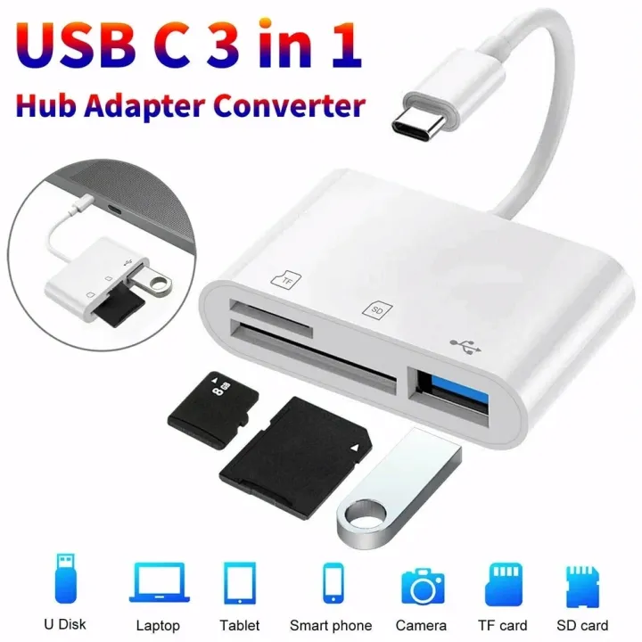 3 In 1 Adapter Type-C, Tf, Cf, Sd, Memory Card Reader, Recorder ...