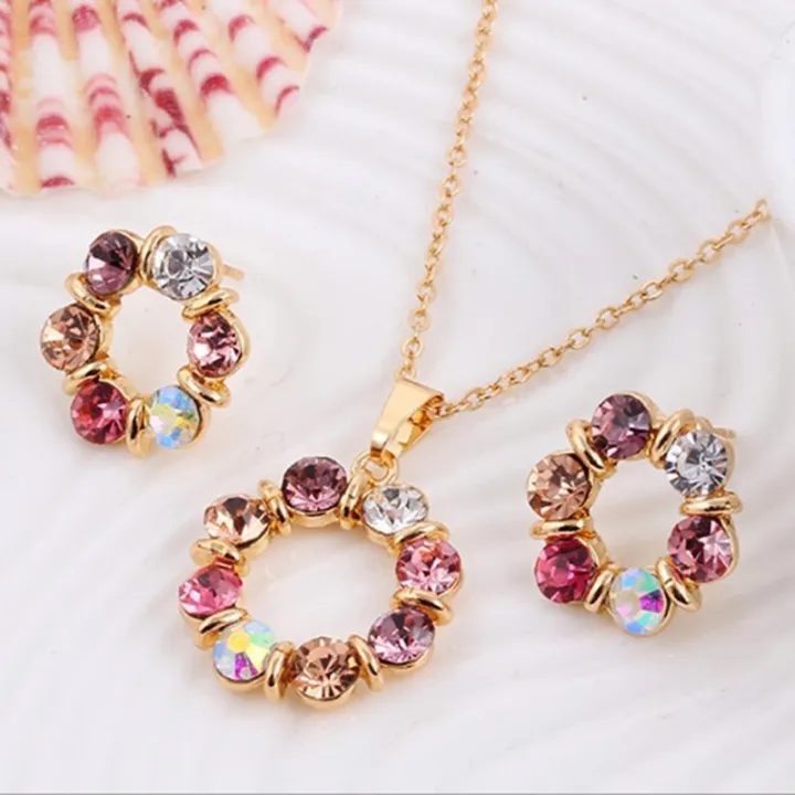 3pcs Gold Necklace Earrings Set Ladies Celebrity Simple Fashion Style ...