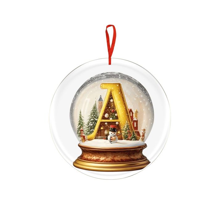 Christmas Ornament 2D 26 Letters Yellow Crystal Ball Acrylic Snowman ...