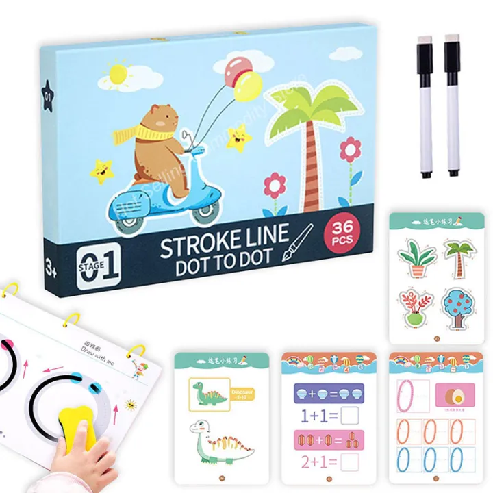 Stroke line dot to dot write & wipe Flash cards for kids - 36 pages ...