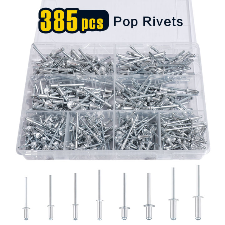 80/ 100/ 160/ 385pcs, Pop Rivets Assortment Kit, Aluminum Rivets Set in ...