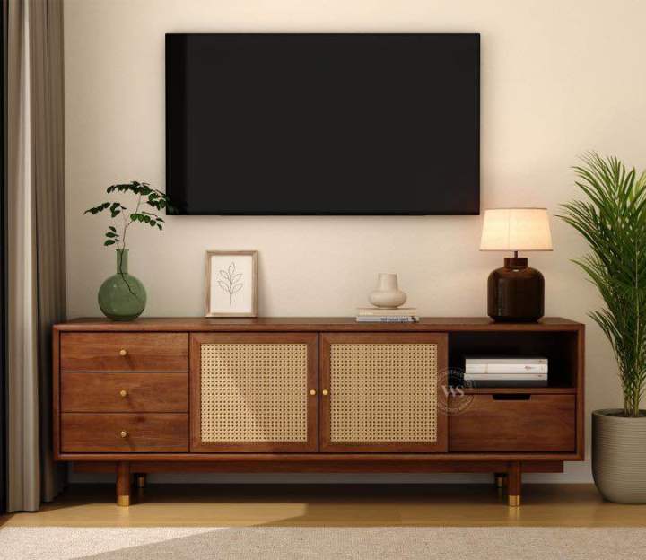 Estelle sheeshom Wood and Cane TV Unit (Teak Finish) ( | Daraz.pk