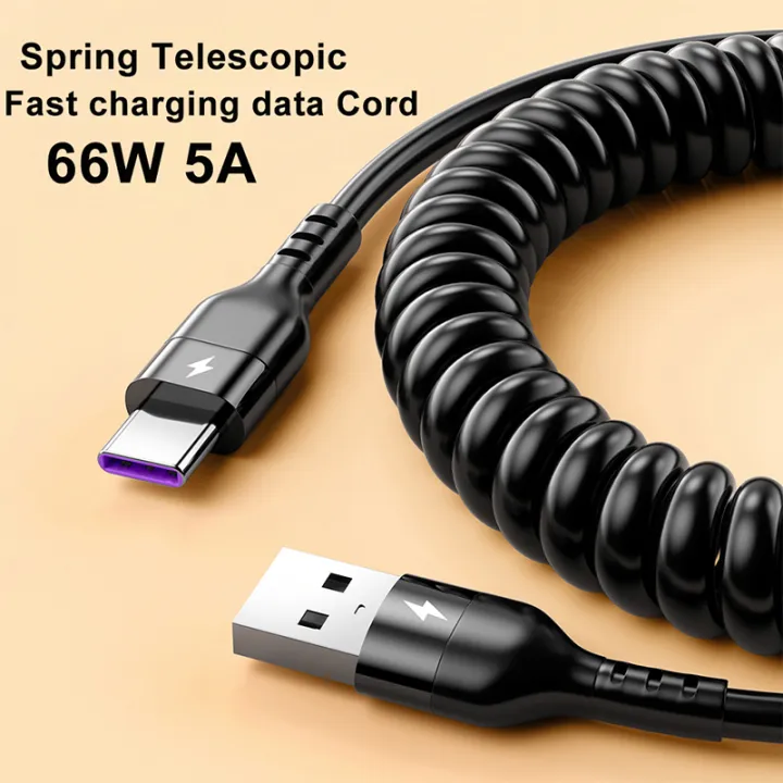 66W 5A Fast Charging Spring Cable Telescopic Cord USB Type C Cables For ...