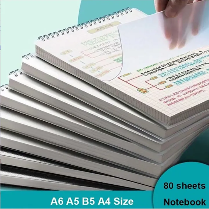 A5/B5/A4 Coil Notebook Grids Upward Flipping Notepad 80 Sheets Hard ...