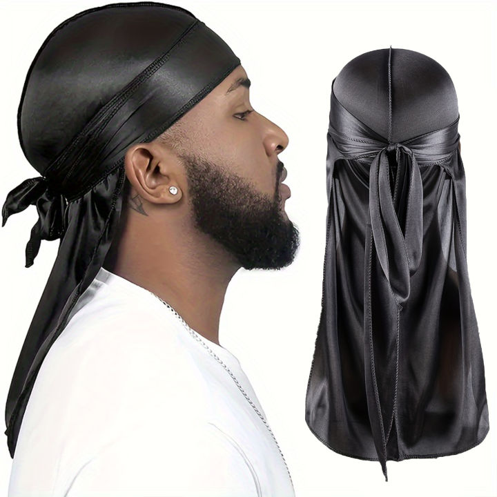 Men's Silk Durag Bonnet Bandana Silky Du Rag Doo Rag Long Tail Waves ...