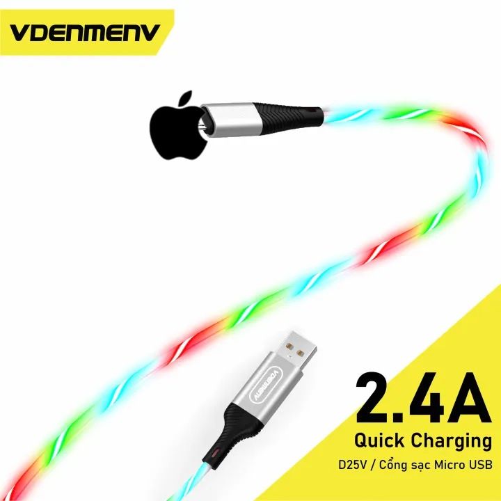 VDENMENV D25V/T/L Data Cable RGB LED Streamer ( lightning cable ...