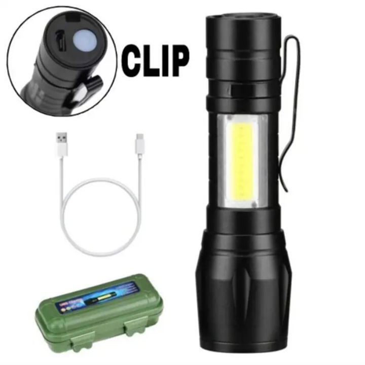 Recharge-able Flashhlight Torch LED USB Portable Torches 3 Modes Mini ...