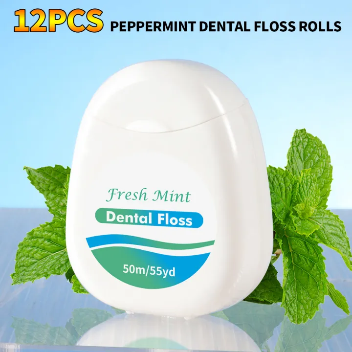 12 pieces, 6 pieces, 3 pieces - Mint dental floss roll -50 meters 1 ...