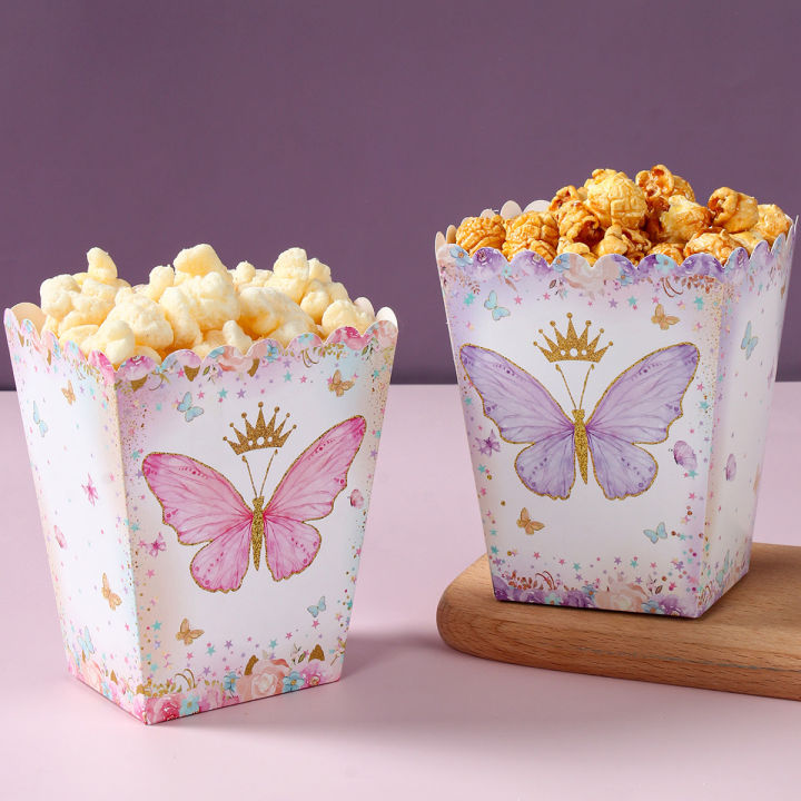 Pink Purple Butterfly Popcorn Box Candy Box Butterfly Birthday Party ...