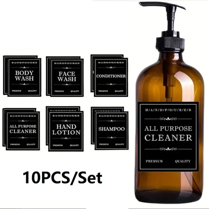 10PCS Body Wash Shampoo Bottle Label Sticker Waterproof Black Sticker ...