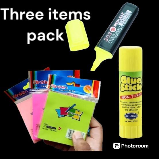sticky notes Highlighter and glue stick combo pack...2+2+1=5psc | Daraz ...