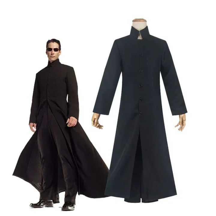 Matrix Cosplay Kostume Neo Trench Coat Black Cosplay Costume Halloween ...