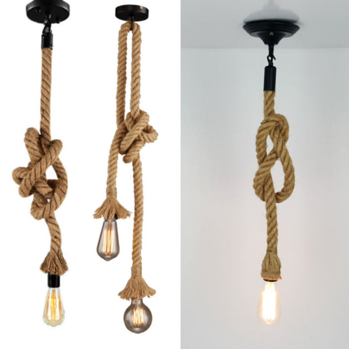 Edison E27 Vintage Chandelier Lamp American Retro Hemp Rope Pendant ...