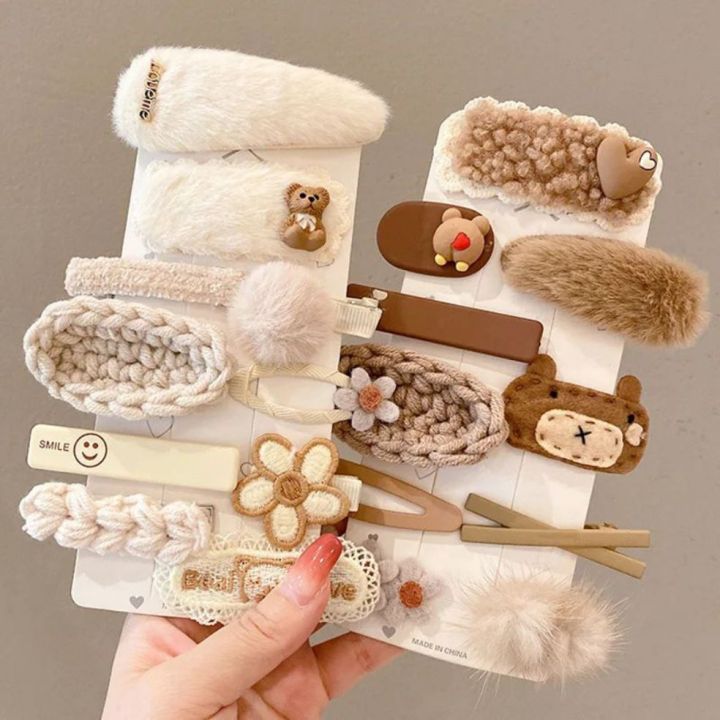 Korean Fluffy Bear Hair Pin Set 7-10PCS Party Wear Hair Clips | Daraz.pk