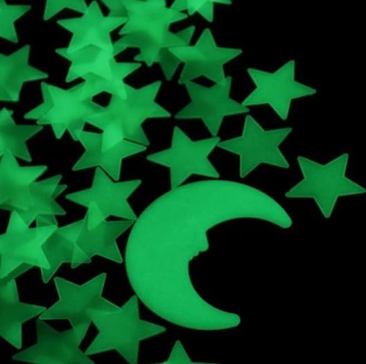 7 Pcs Night Glowing Radium Stars Moon Stickers Glow in The Dark Big and ...