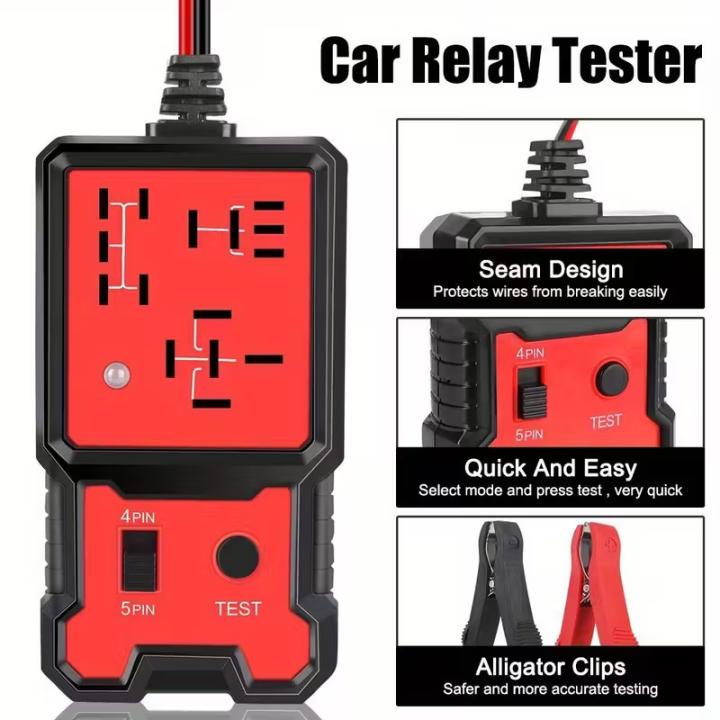 Compact 12V Car Relay Tester with Battery Clips - Easy-To-Use 4-Pin and ...