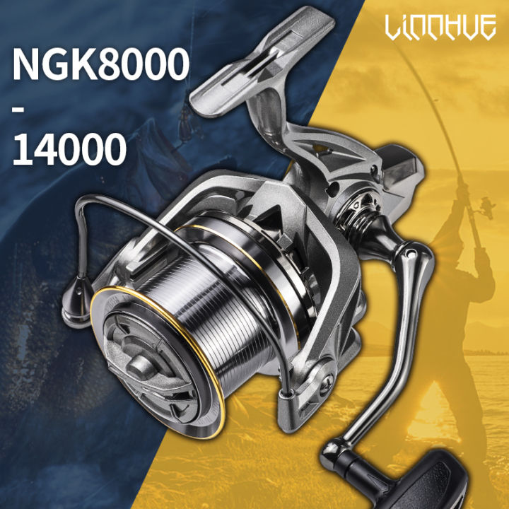 LINNHUE Big Spinning Fishing Reel 8000 9000 10000 12000 14000 Reel Drag ...
