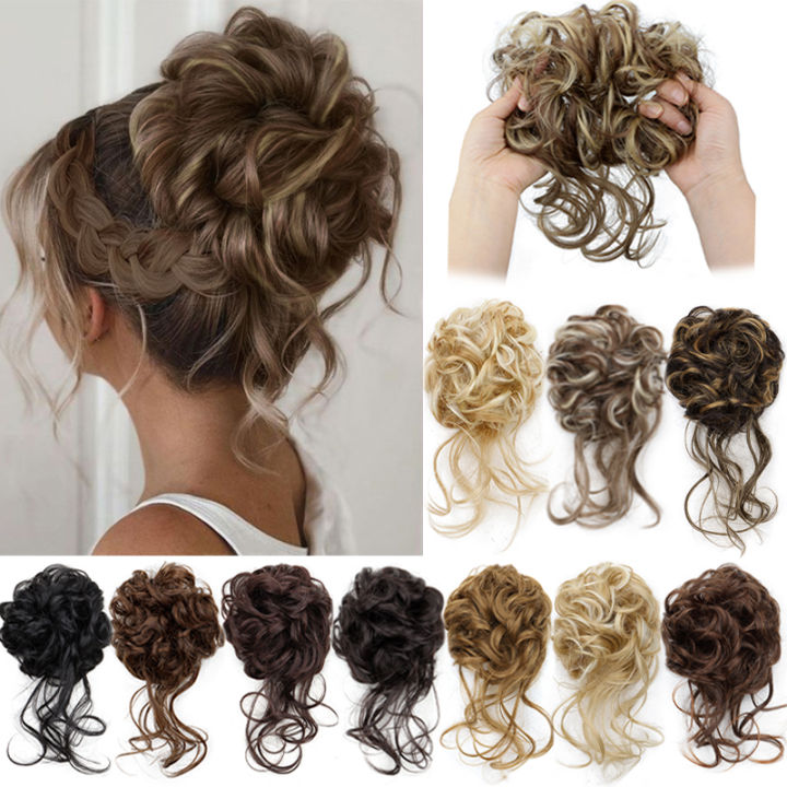 Synthetic Elegant Messy Curly Elastic Rubber Band Hair Bun Fluffy Easy ...