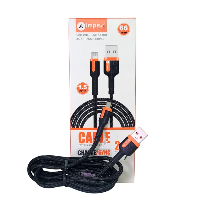 Impex Strong Micro Fast Charging Cable Model-C-30 Black 1.5 Meter ...