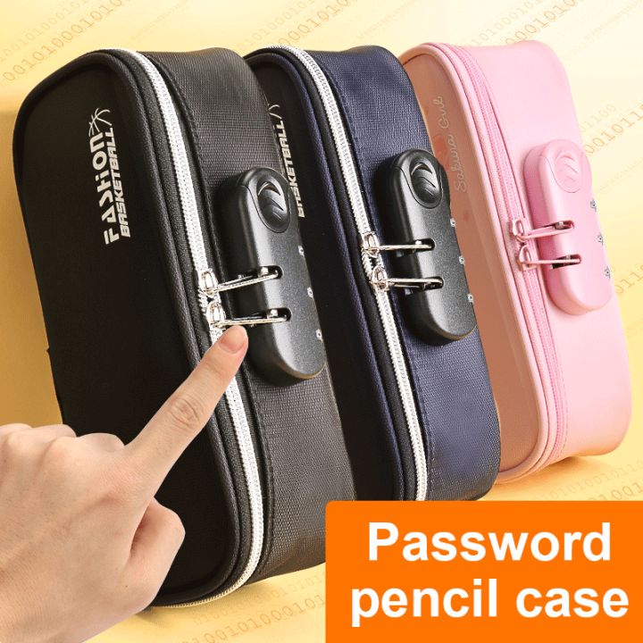 Portable Password lock pencil case Boy Canvas Pencil bag large capacity ...