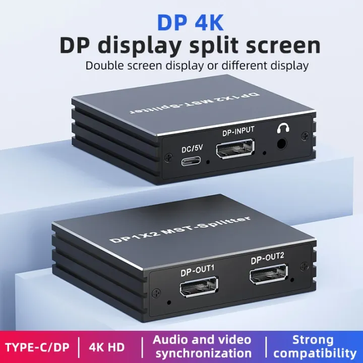 4K 60Hz DisplayPort Splitter 1 In 2 Out DP 1.4 MST Hub 1x2 Extend DP to ...