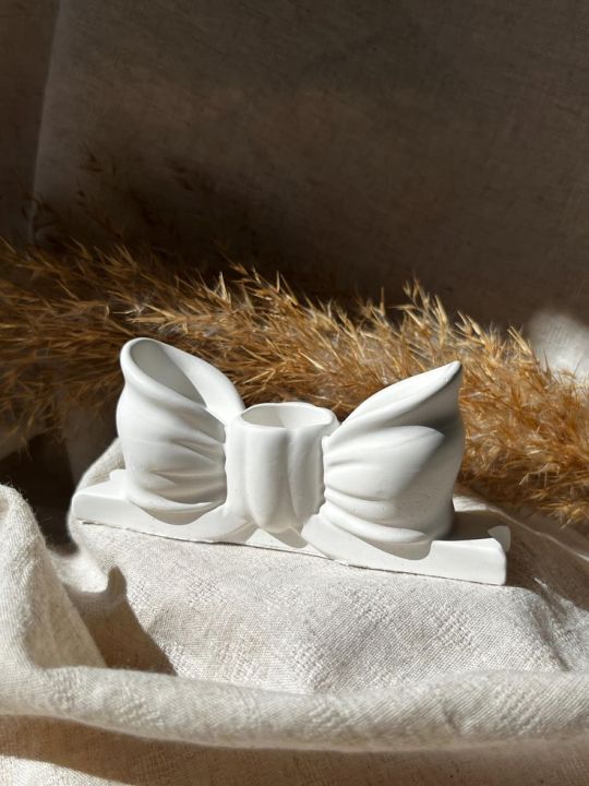 Bow Candle Holder Handmade Gypsum Taper Holder, Elegant Home Decor ...