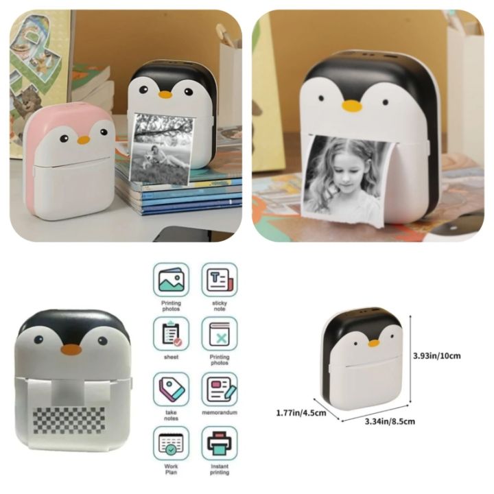 Mini printer C9 Small Portable Rechargeable Printer With Cute Penguin ...