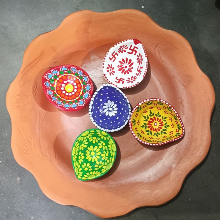মাটির প্রদীপ। Design prodip (Set of 5) Handmade Traditional Poja ...