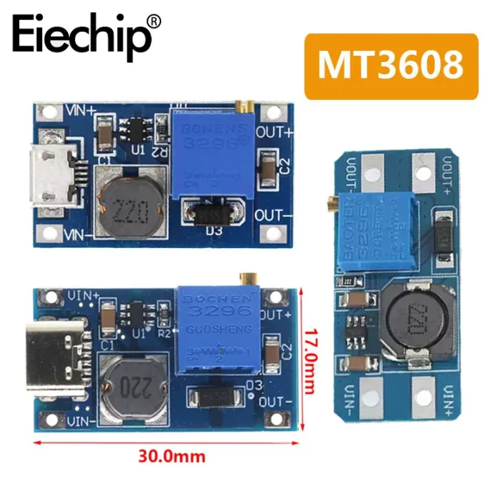 MT3608 Boost Module Adjustable DC-DC Step Up 2A Converter, MICRO USB ...