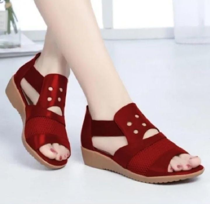 ELITE SCARLET NET-WORK STYLE SANDALS (RED) – STYLISH FLAT MESH DESIGN ...
