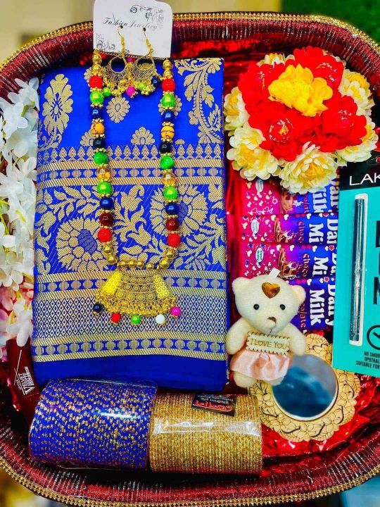 Tangail Tat Nil Katan Saree Combo Set for Women | Daraz.com.bd