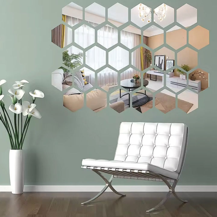 Hexagon Shape 127mm Self-Adhesive Mirror Acrylic Wall Decor Home Gifts ...