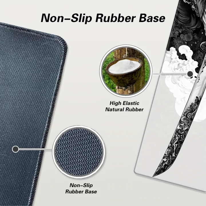 Extended gaming mouse pad with Japanese samurai design, oversized, seam ...