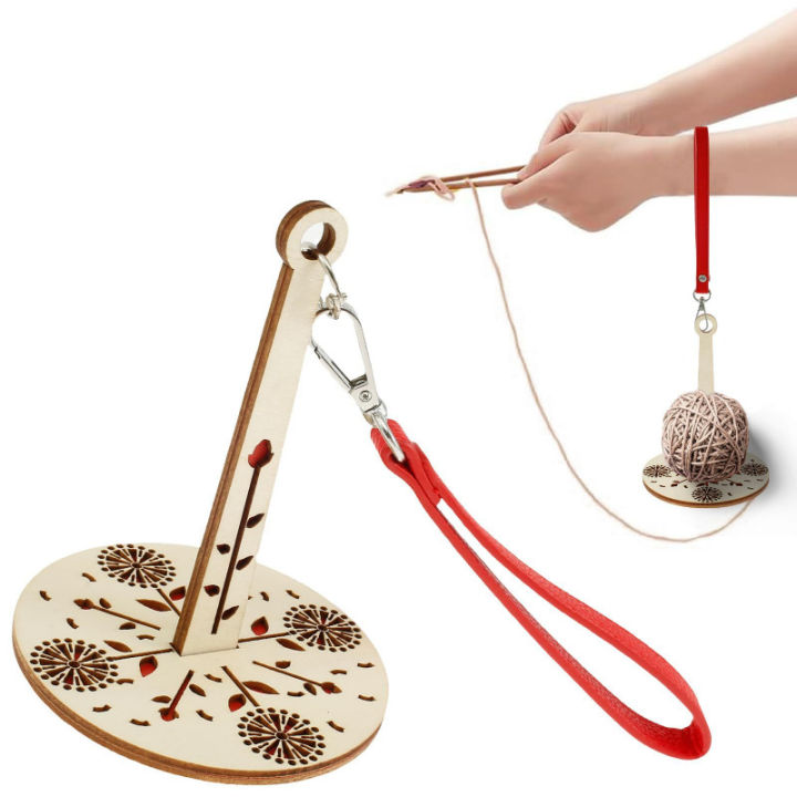 Portable Wooden Yarn Holder Spinning Stand with Wrist Strap for ...