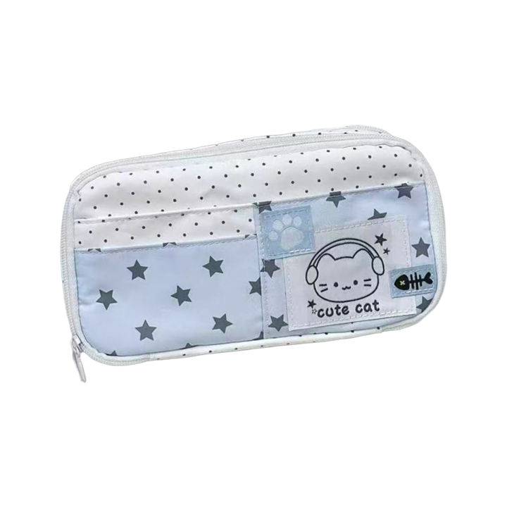 Cat Pattern Pencil Case with Blue Polka Dot Design Pencil Bag for ...