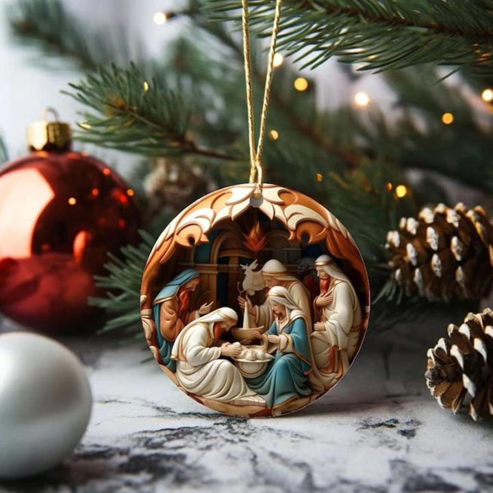 12pcs Christmas Tree Wooden Ornament Wood Nativity Scene Pendant Decor ...