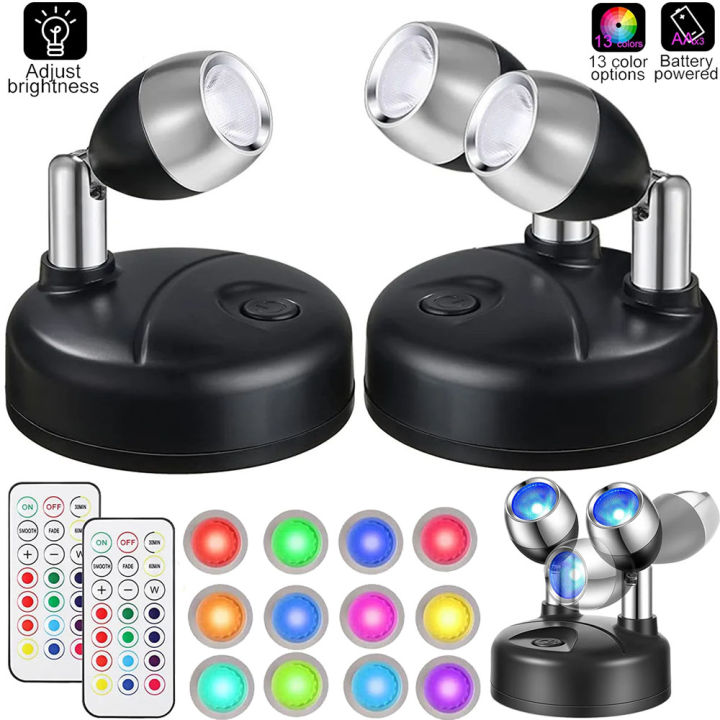 2Pack Remote Wireless LED Spotlights Rotatable Accent Lights Battery ...