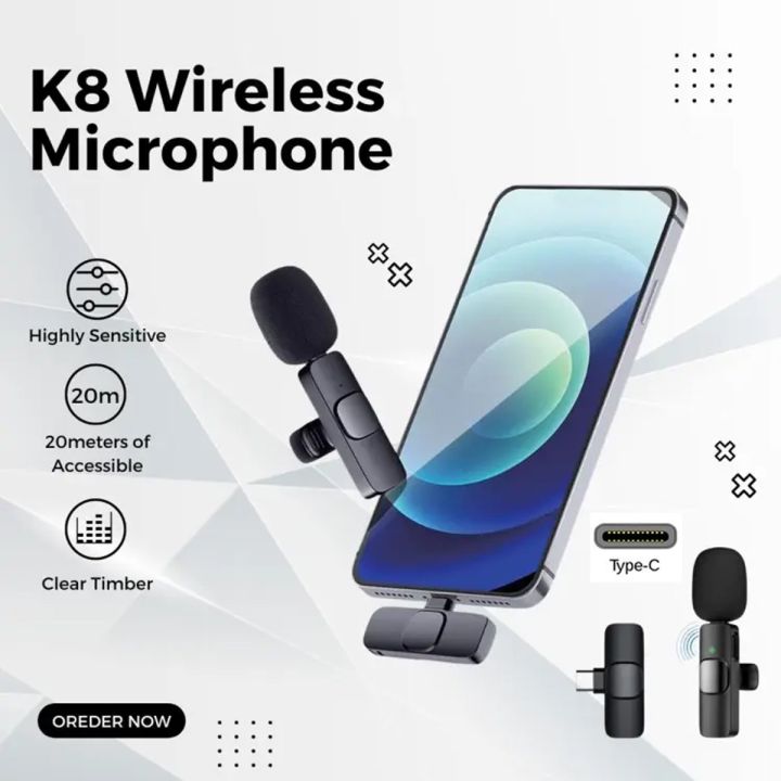 New K8 Wireless Microphone, Collar Mic Best For Youtubers And Vloggers ...