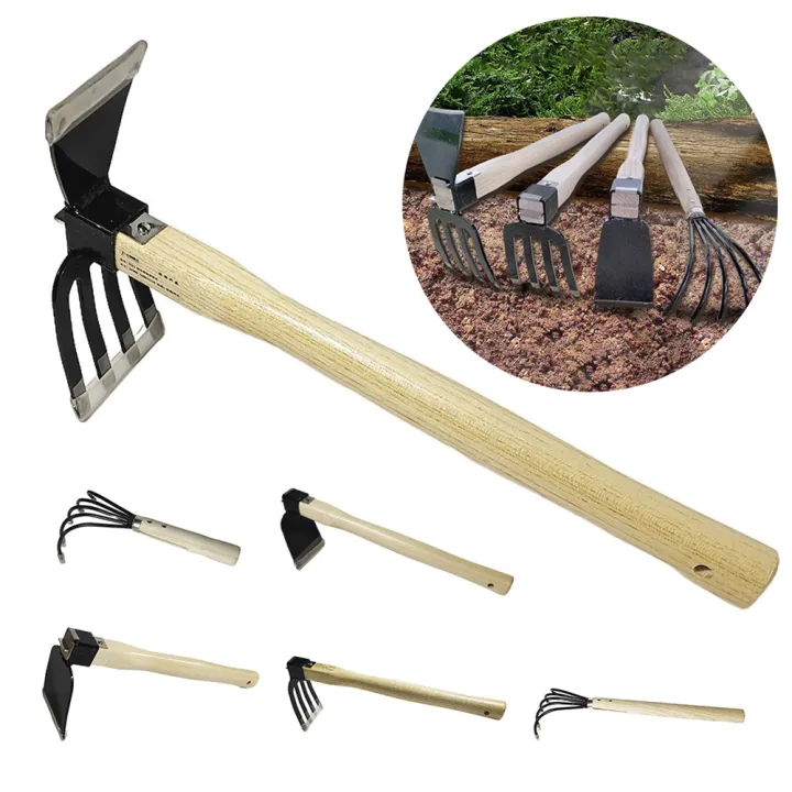 Garden Hand Rake Tool with Wooden Handle Dual-purpose Hoe Garden Hand ...