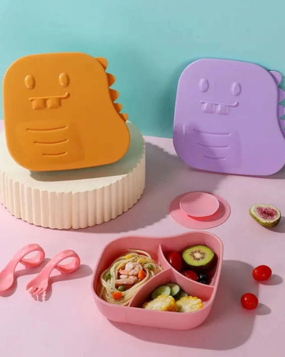 Dino Bento Lunch Box - BPA-Free Cartoon Design with Spoon, Fork ...