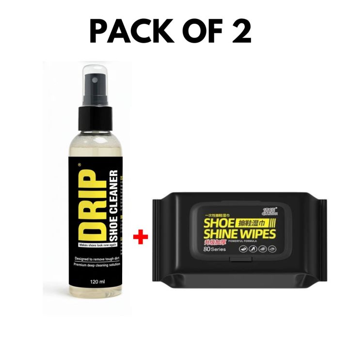 (Pack of 2) Drip Shoe Cleaner Spray 120ml for Heavy Dirt + 80-Sheet ...