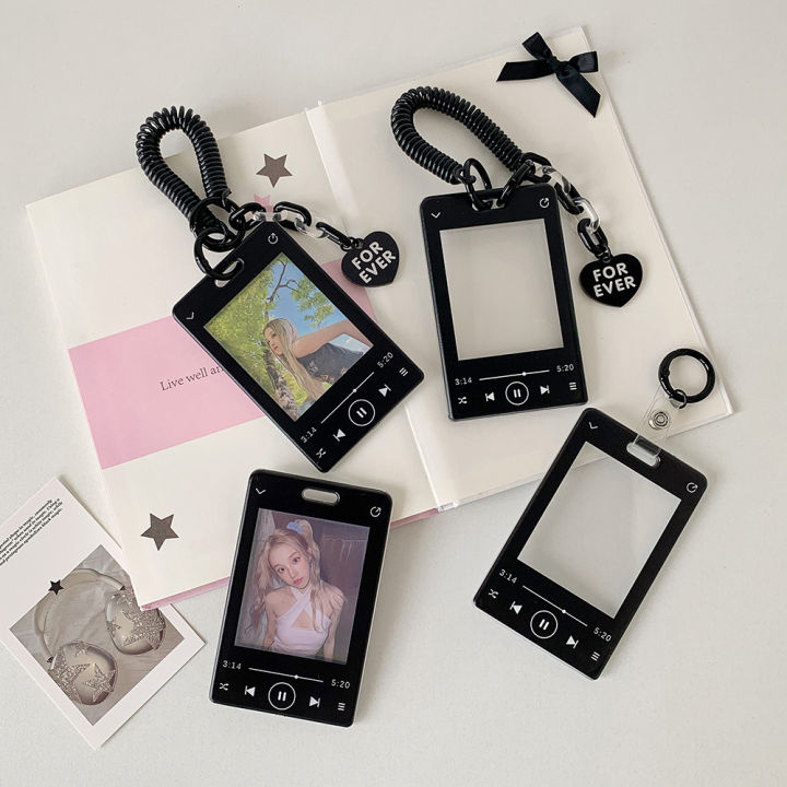 Creative MP3 Keychain Elastic Student ID Badge Holder Fan Card Storage ...