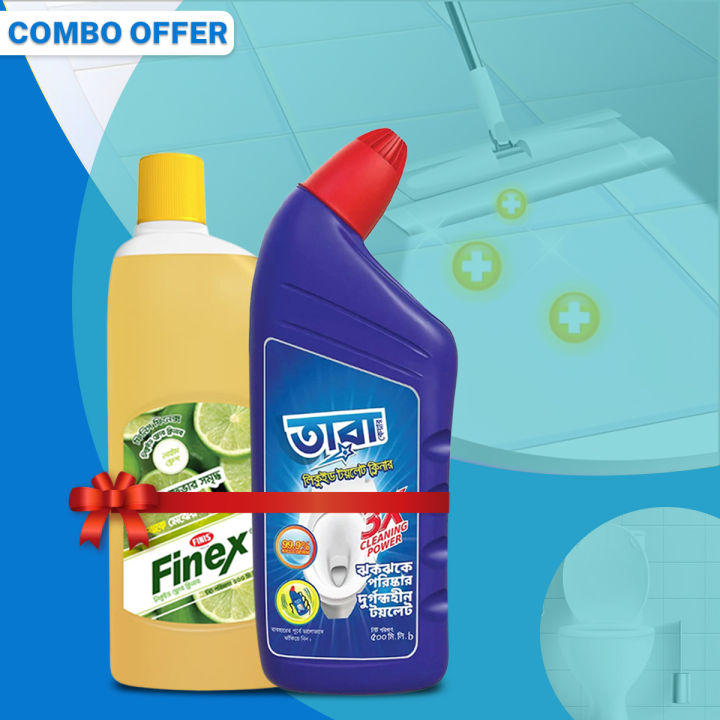Combo of Finex Floor Cleaner Lime 500 ml & Tara Toilet Cleaner 500ml ...