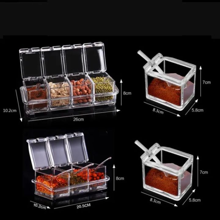 4 IN 1 Crystal Seasoning Box Acrylic Spice Container Jar Condiment ...